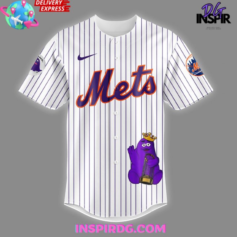 New York Mets x Meet Grimace Stripe Baseball Jersey - InspirDG